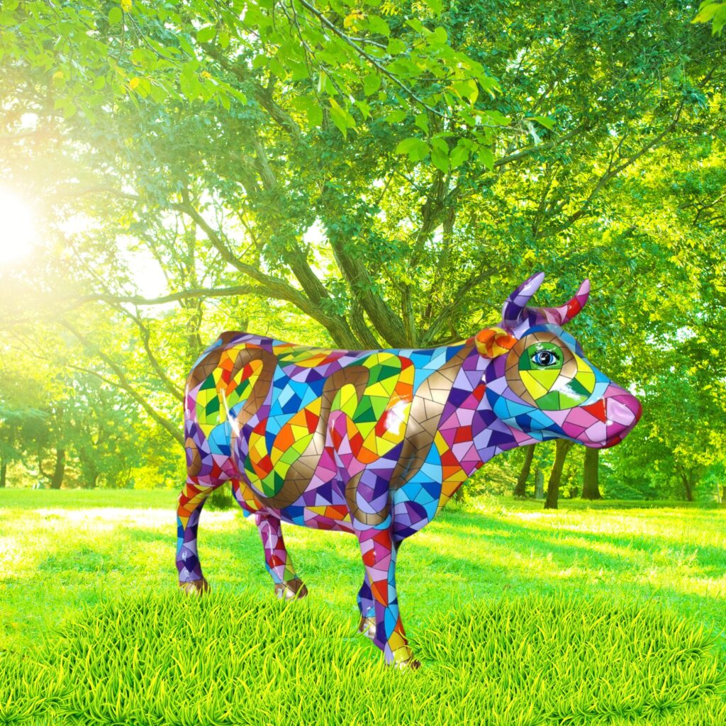 Statue vache en résine mosaïque - Lez'Arts du Parc