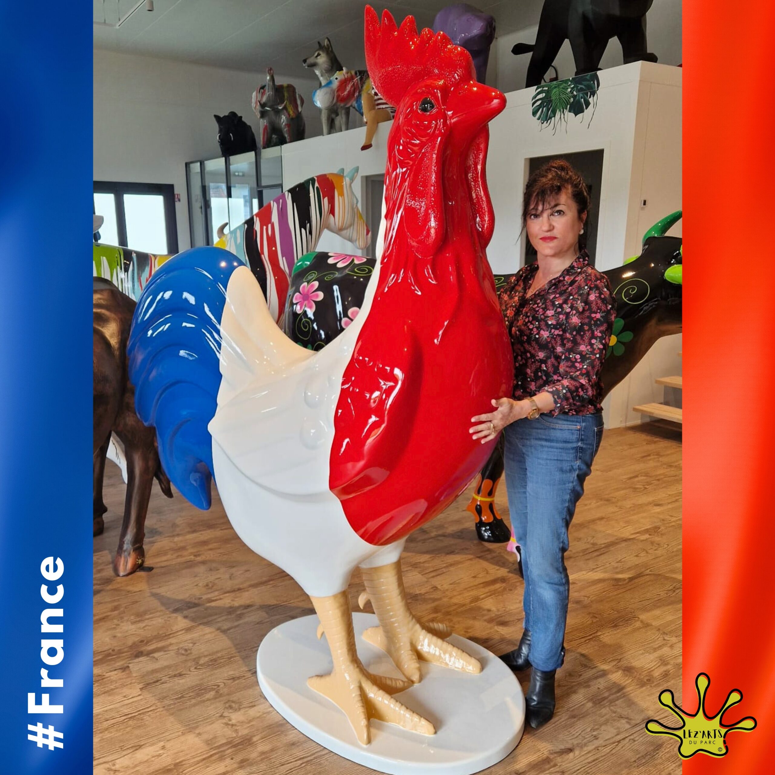 Coq en résine géant tricolore - Lez'Arts du Parc